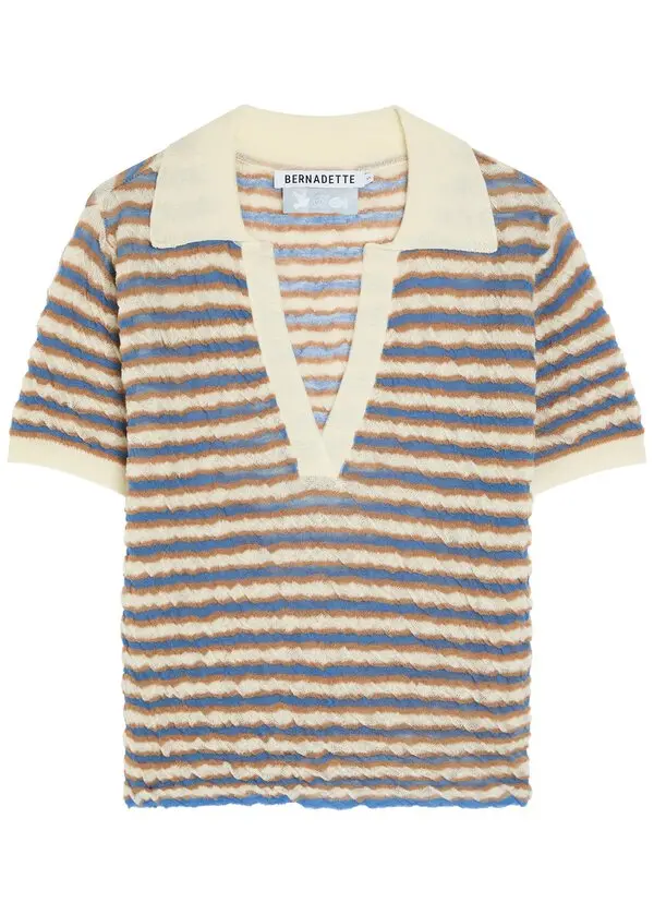 Bernadette Ophelia Striped Polo Top - Beige