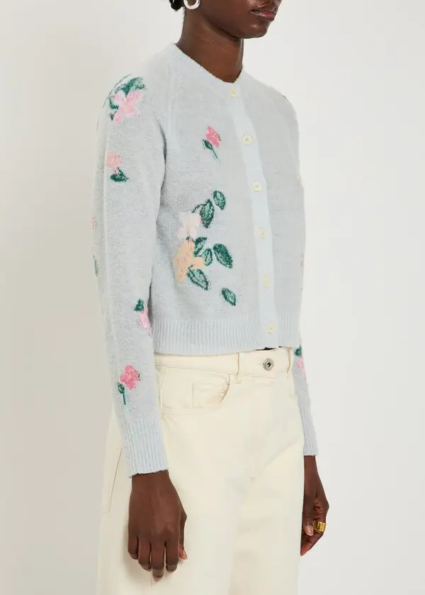 Bernadette Clemence Floral Wool-blend Cardigan - Blue