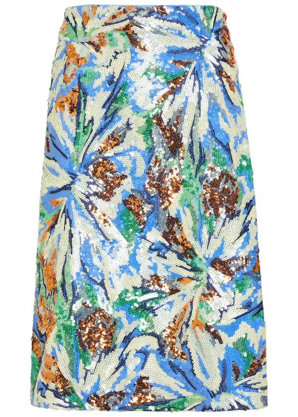 Rabanne Sequin-embellished Floral Midi Skirt - Multicoloured