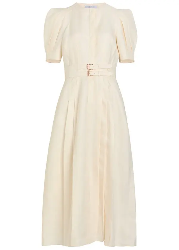 Gabriela Hearst Patricia Belted Linen Midi Dress - Ivory