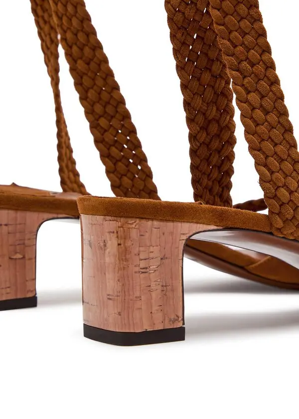JIMMY CHOO Rori 45 Braided Suede Sandals - Tan