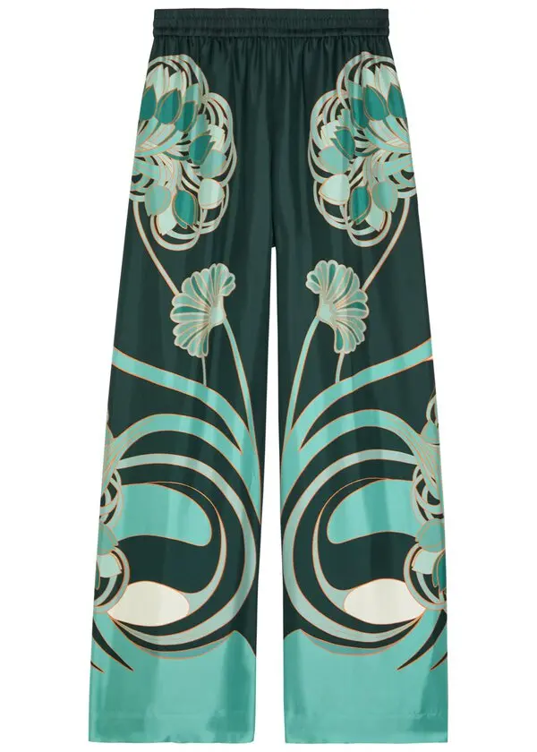 La DoubleJ Printed Silk-twill Palazzo Trousers - Black
