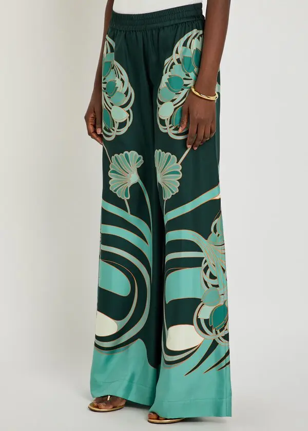 La DoubleJ Printed Silk-twill Palazzo Trousers - Black