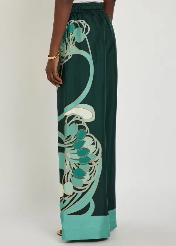 La DoubleJ Printed Silk-twill Palazzo Trousers - Black