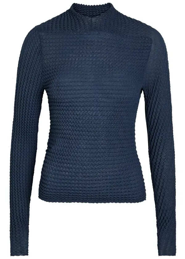 Victoria Beckham Seersucker Fine-knit Top - Navy