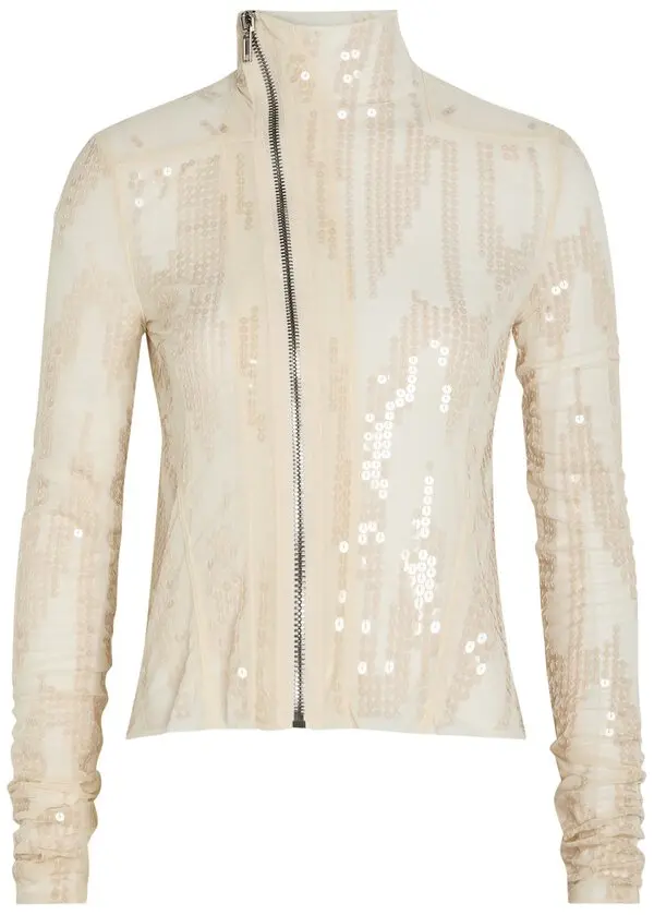 Rick Owens Gary Embellished Mesh Jacket - Brown