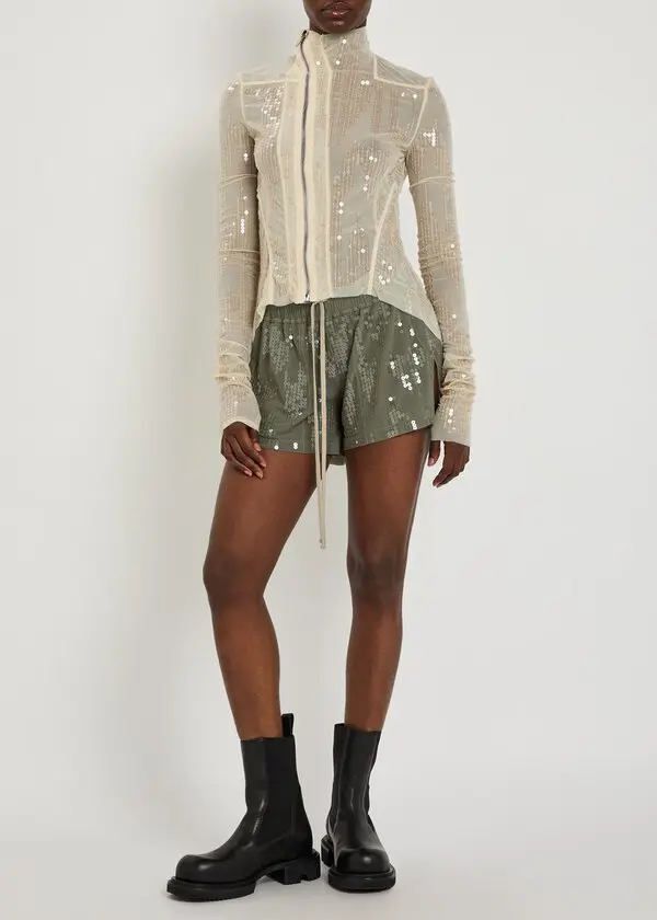 Rick Owens Gary Embellished Mesh Jacket - Brown