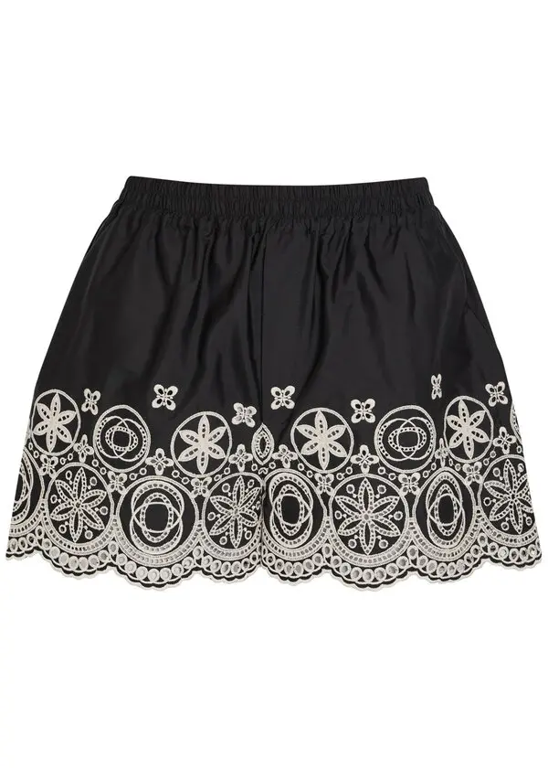 La DoubleJ Embroidered Cotton-poplin Shorts - Black And White