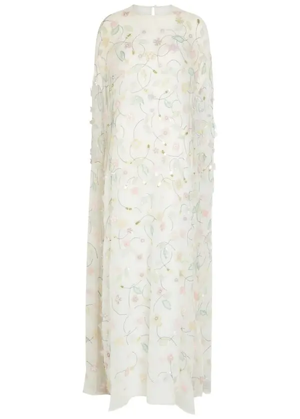 Bernadette Elenore Floral-appliquéd Chiffon Maxi Dress - White