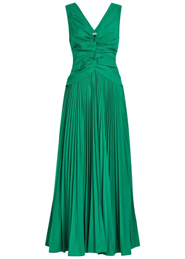 Simkhai Vivianne Pleated Woven Midi Dress - Green