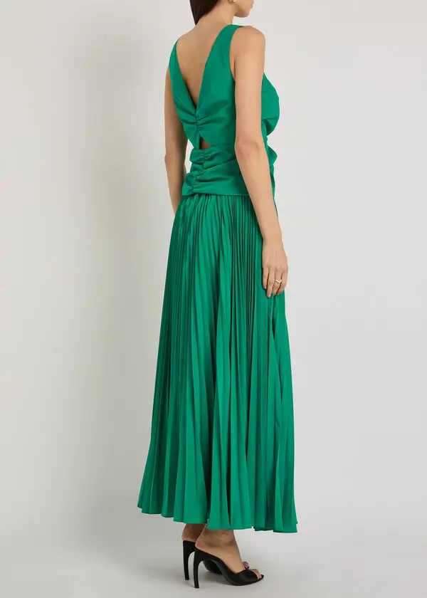 Simkhai Vivianne Pleated Woven Midi Dress - Green