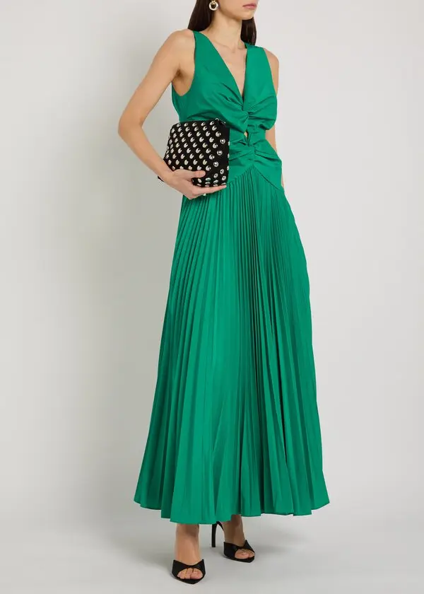 Simkhai Vivianne Pleated Woven Midi Dress - Green