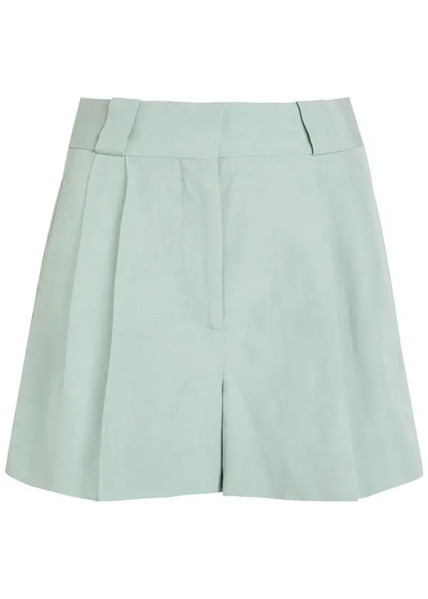 BLAZÉ MILANO Zenith Silk And Linen-blend Shorts - Teal