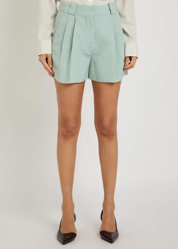 BLAZÉ MILANO Zenith Silk And Linen-blend Shorts - Teal