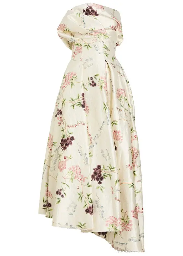 Erdem Floral-print Crinkled Satin Midi Dress - Cream