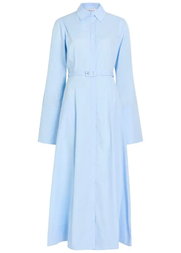 Gabriela Hearst Carmina Belted Cotton-poplin Maxi Shirt Dress - Light Blue
