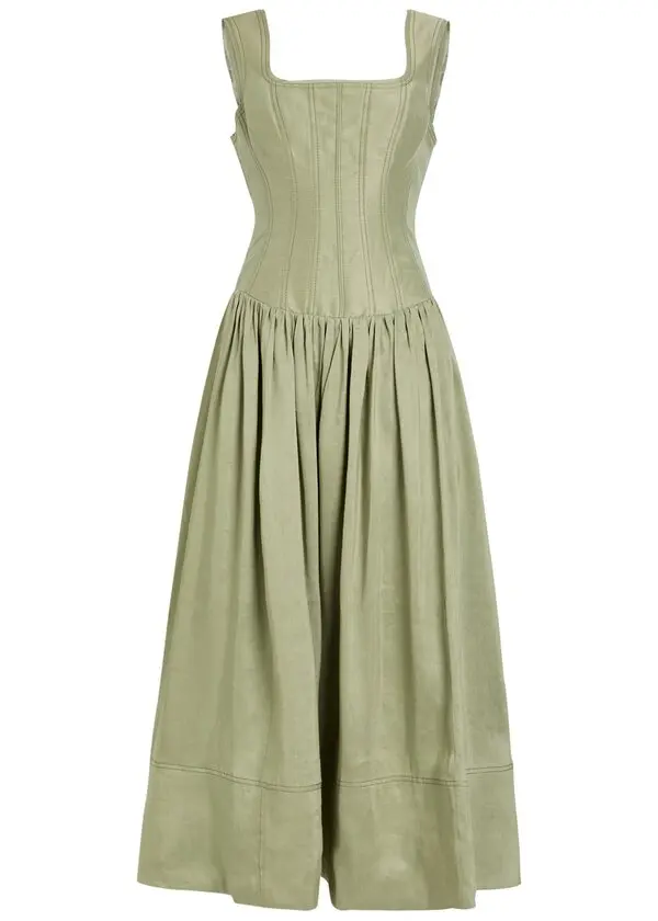 Aje Spirelle Linen-blend Midi Dress - Green