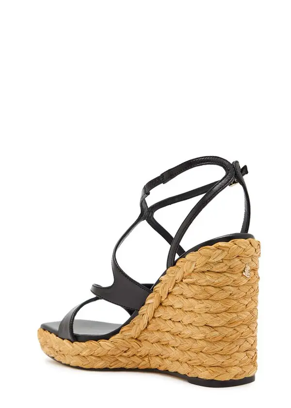JIMMY CHOO Ayla 110 Leather Espadrille Wedge Sandals