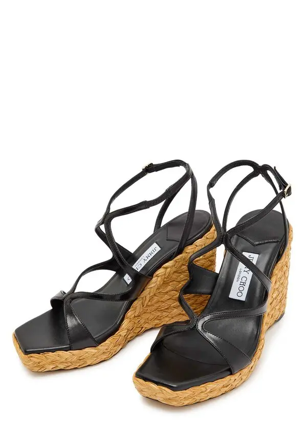 JIMMY CHOO Ayla 110 Leather Espadrille Wedge Sandals