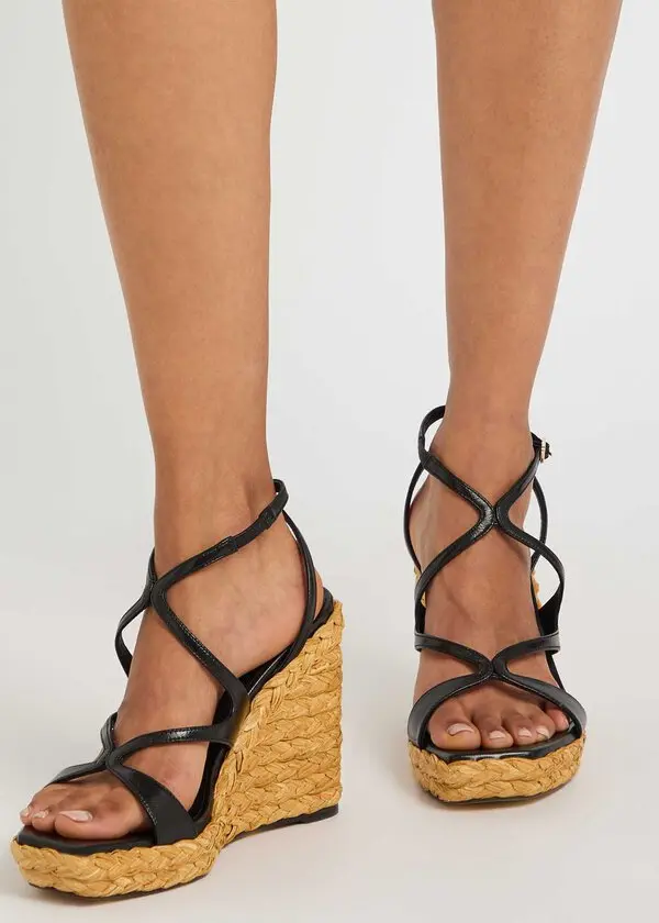JIMMY CHOO Ayla 110 Leather Espadrille Wedge Sandals