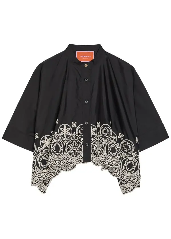 La DoubleJ Embroidered Cotton-poplin Shirt - Black And White
