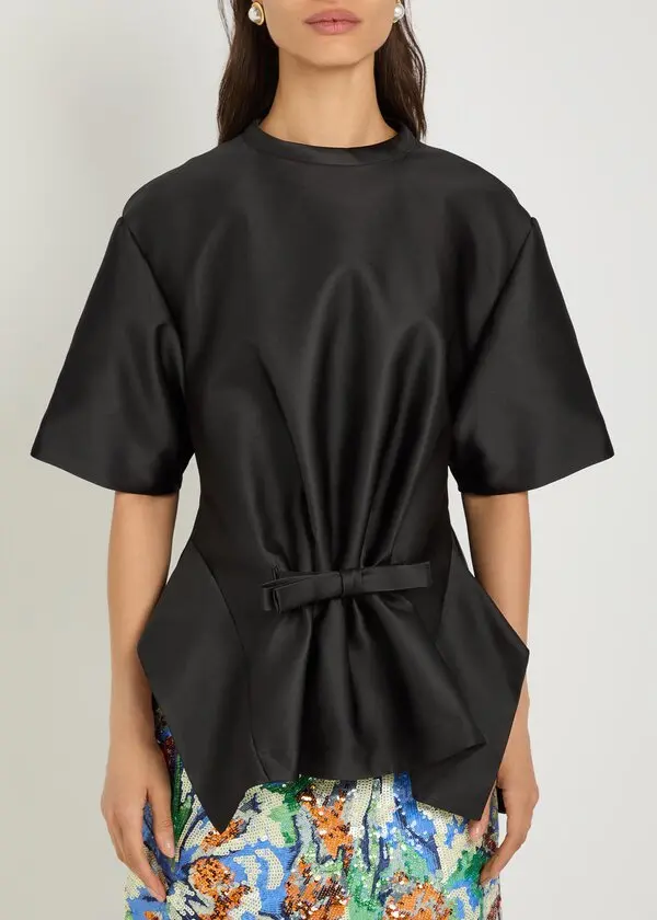 Rabanne Bow-appliquéd Satin Top - Black