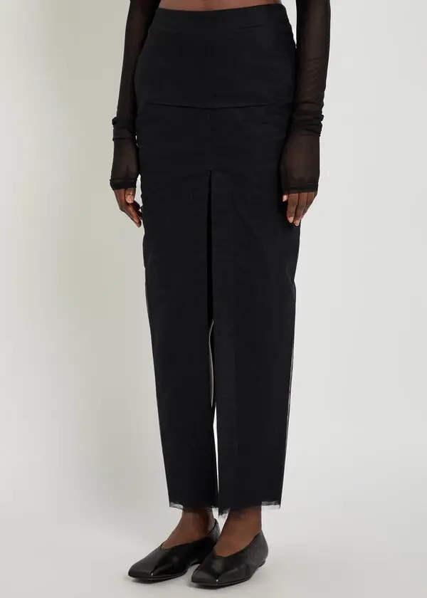 Rick Owens Sliced Tulle Midi Skirt - Black
