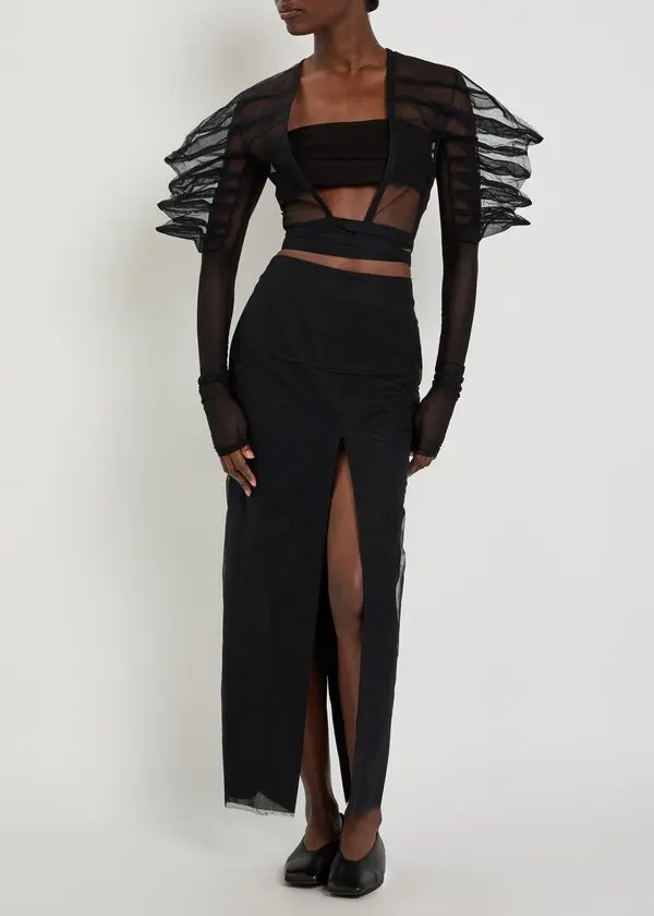 Rick Owens Sliced Tulle Midi Skirt - Black