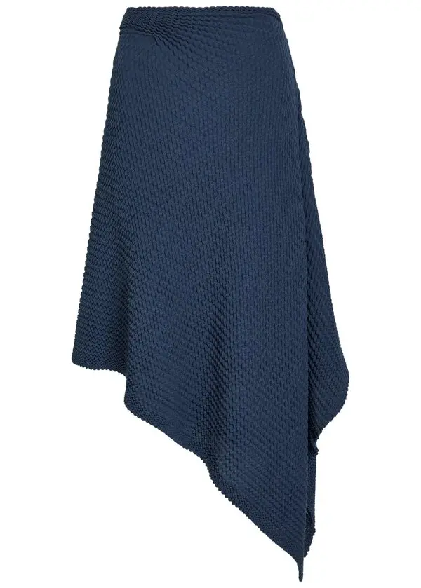 Victoria Beckham Draped Seersucker Fine-knit Midi Skirt - Navy