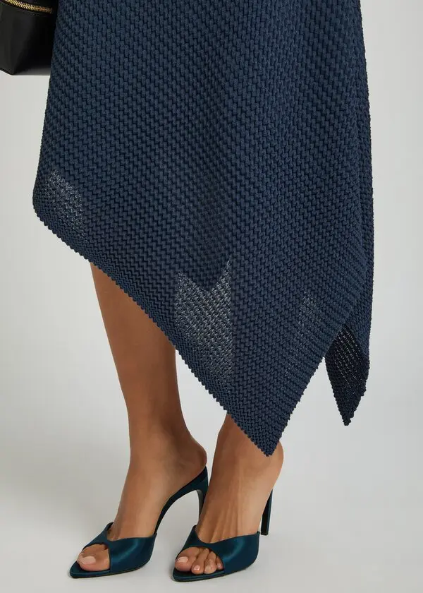 Victoria Beckham Draped Seersucker Fine-knit Midi Skirt