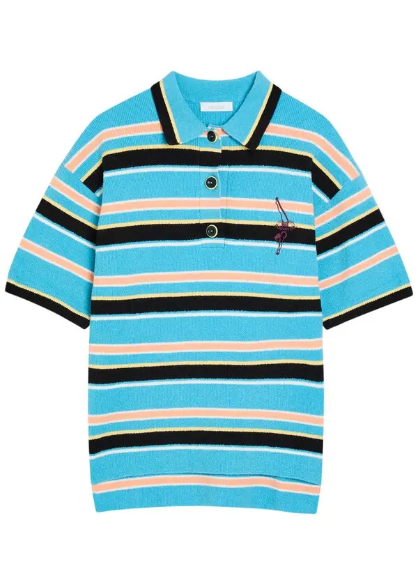 Rabanne Striped Logo-embroidered Cotton-blend Polo Shirt - Blue