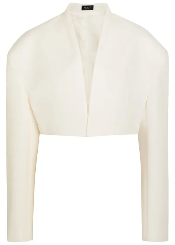A.W.A.K.E. Mode Cropped Woven Tuxedo Jacket - White