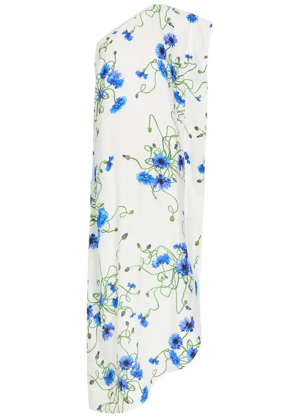 Stella McCartney Asymmetric Floral-print Satin Maxi Dress - White
