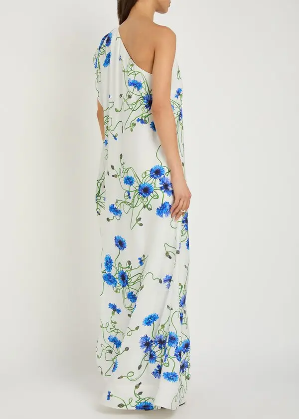 Stella McCartney Asymmetric Floral-print Satin Maxi Dress