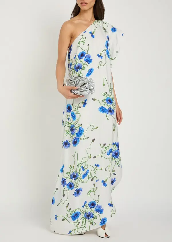 Stella McCartney Asymmetric Floral-print Satin Maxi Dress
