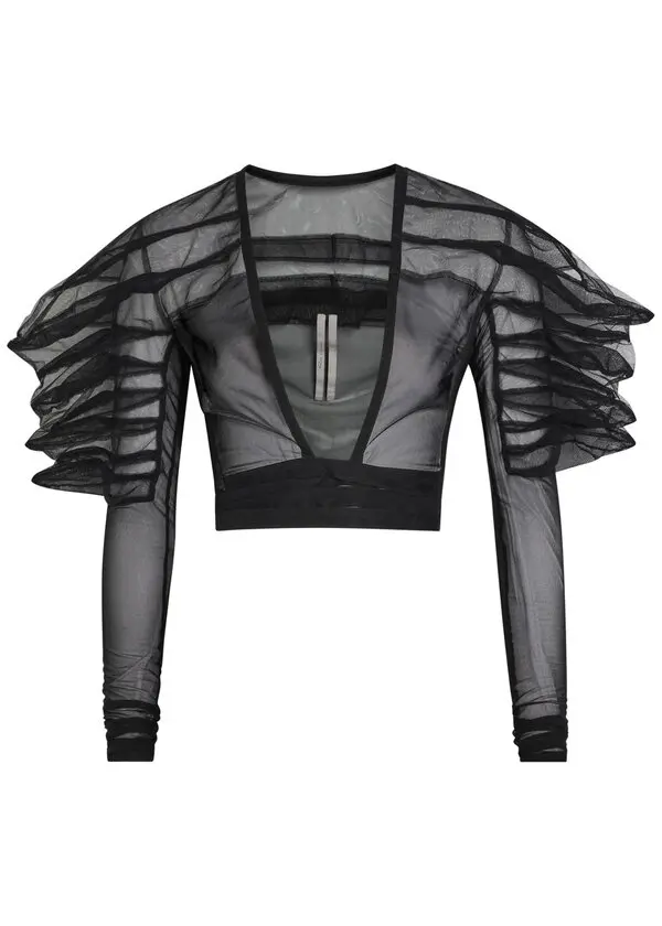Rick Owens Rhino Cropped Tulle Top - Black