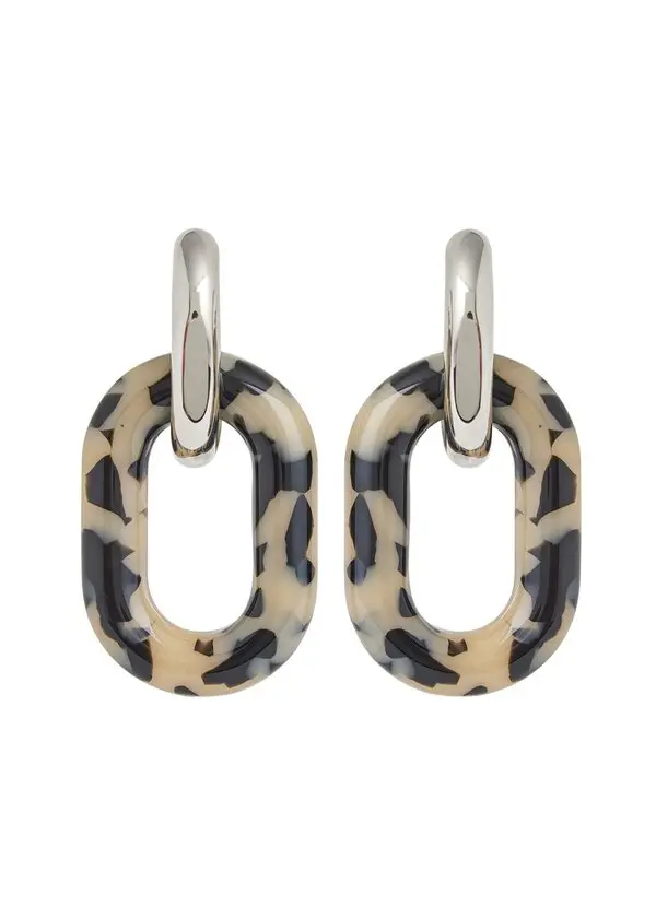 Rabanne Xl Link Tortoise-shell Earrings - Silver