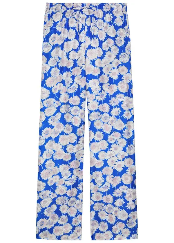 Stella McCartney Floral-print Straight-leg Silk Trousers - Blue
