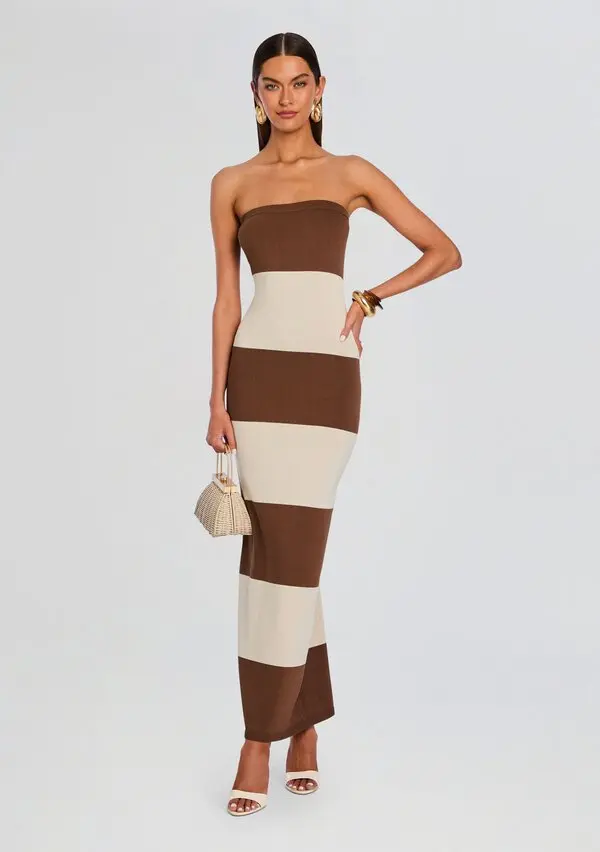 SEROYA Carrie Knit Maxi Dress - Almond/ Cocoa Brown
