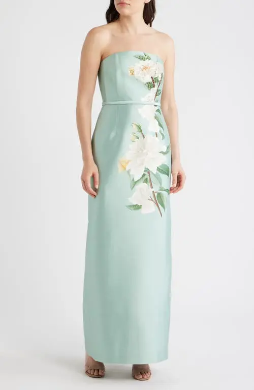 Sachin & Babi Sophia Floral Bead-embellished Mikado Strapless Gown - Celadon Floral