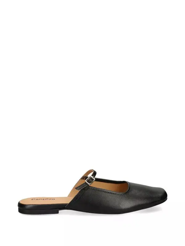 PSOPHIA Buckle-strap Leather Ballet Flats - Black