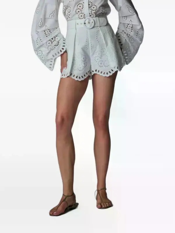 HEVRON Lexie Belted Shorts - White