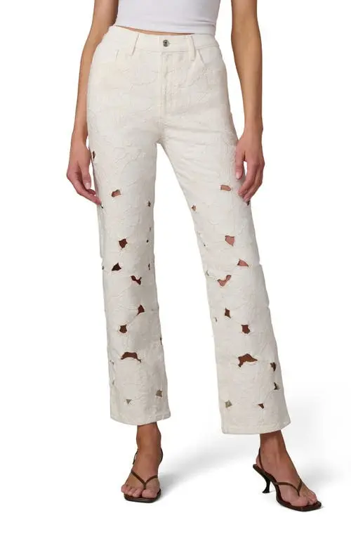 Joe's Jeans The Margot Floral Eyelet Ankle Straight Leg Jeans - Ecru Floral