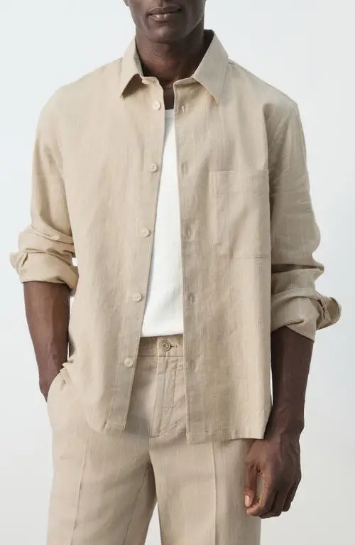 Mango Linen & Cotton Button-up Shirt - Beige