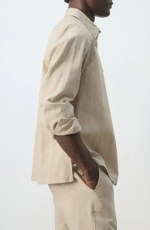 Mango Linen & Cotton Button-up Shirt - Beige