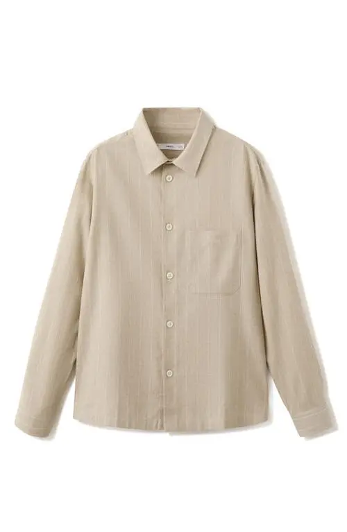 Mango Linen & Cotton Button-up Shirt - Beige