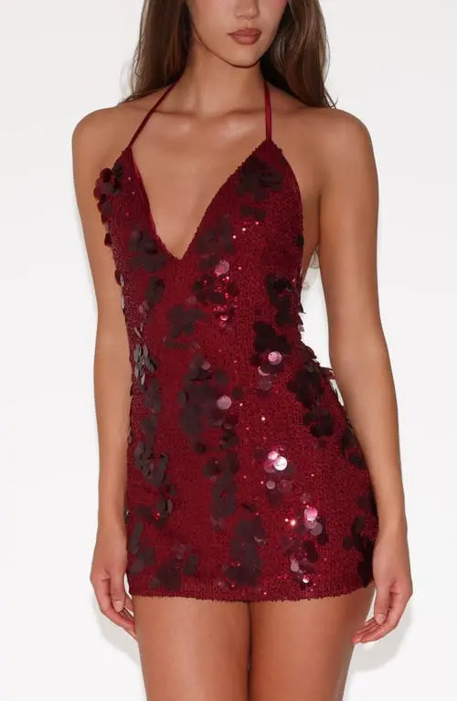 TIGER MIST Sequin & Paillette Halter Neck Minidress - Red