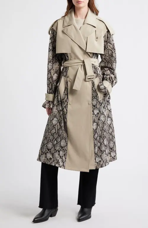 Mackage Water-repellent Snakeskin Print Trench Coat - Taupe Snake