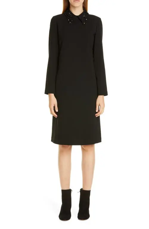 Lafayette 148 New York Janis Embellished Collar Long Sleeve Dress - Black