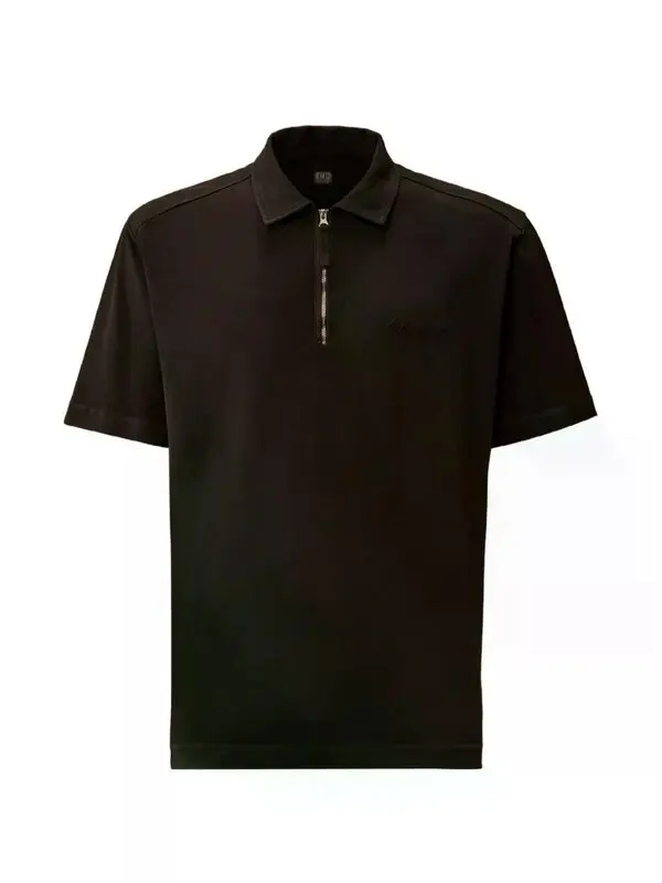 C.P. COMPANY 1020 Logo-embroidered Zip-up Polo Shirt - Black